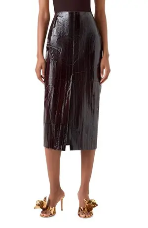 Akris Lacquered Eel Leather Pencil Skirt - Coffee