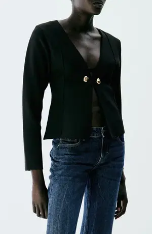 Mango Apollo V-neck Knit Jacket - Black
