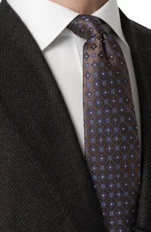 Eton Medallion Woven Silk Tie - Medium Brown