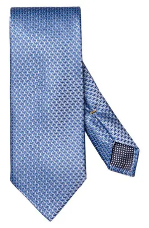 Eton Micro Geometric Woven Silk Tie - Blue