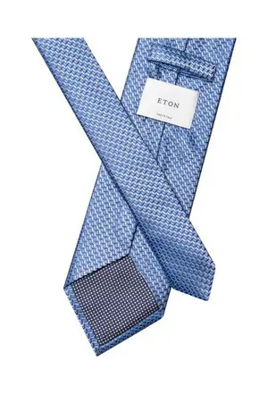 Eton Micro Geometric Woven Silk Tie - Blue