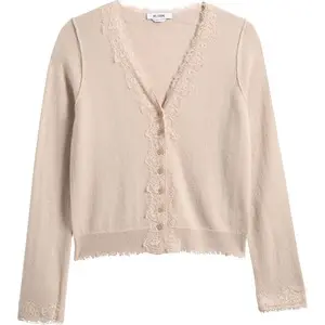 RE/DONE Ruby Lace Trim Cashmere Cardigan - Pebble