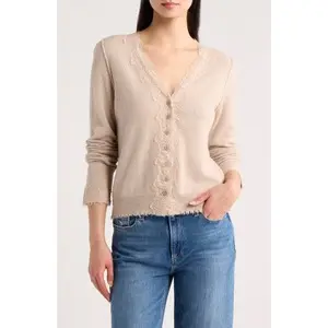 RE/DONE Ruby Lace Trim Cashmere Cardigan - Pebble