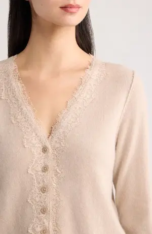 RE/DONE Ruby Lace Trim Cashmere Cardigan