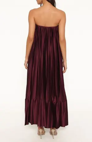 PETAL & PUP Nalania Strapless Maxi Dress - Sangria Red