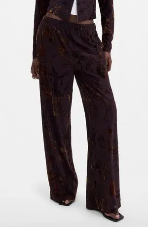 Desigual Burnout Floral Wide Leg Pants - Brown
