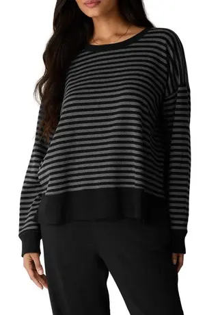 Eileen Fisher Stripe Crewneck Long Sleeve T-shirt - Black/ash