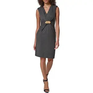 Donna Karan New York Hardware Waist Sleeveless V-neck Dress - Hthr Char