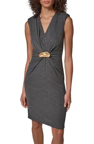 Donna Karan New York Hardware Waist Sleeveless V-neck Dress - Hthr Char