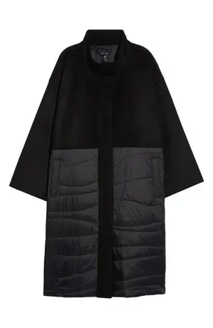 Eileen Fisher Stand Collar Recycled Nylon Coat - Black