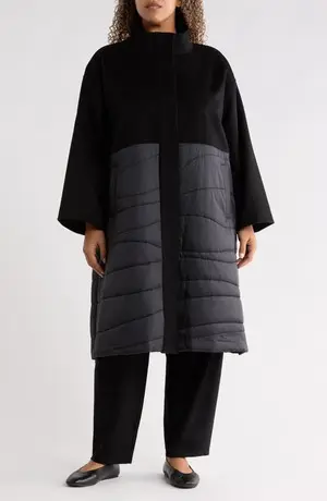 Eileen Fisher Stand Collar Recycled Nylon Coat - Black