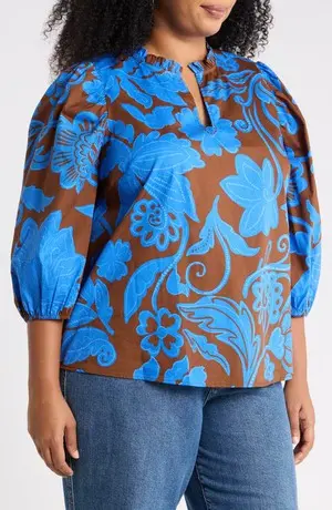 SUGARLIPS Ofelia Floral Kiley Split Neck Top