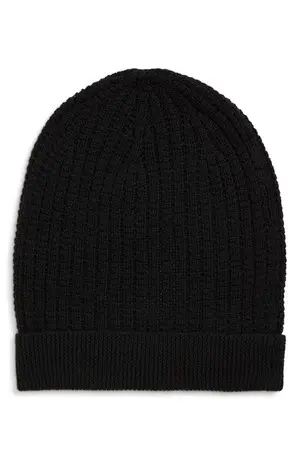 Eileen Fisher Ribbed Merino Wool Beanie Black