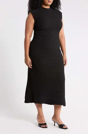 SUGARLIPS Mock Neck Bubble Knit Dress - Black