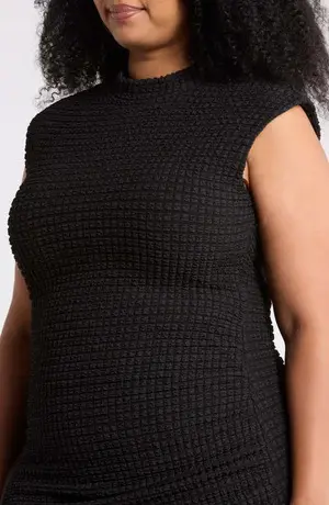 SUGARLIPS Mock Neck Bubble Knit Dress - Black