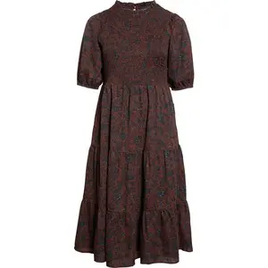 SUGARLIPS Kalida Beau Frazier Smocked Tiered Midi Dress - Chocolate