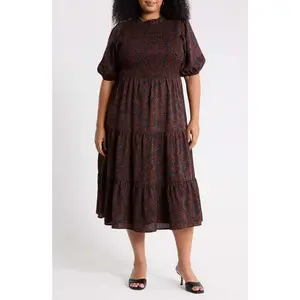 SUGARLIPS Kalida Beau Frazier Smocked Tiered Midi Dress