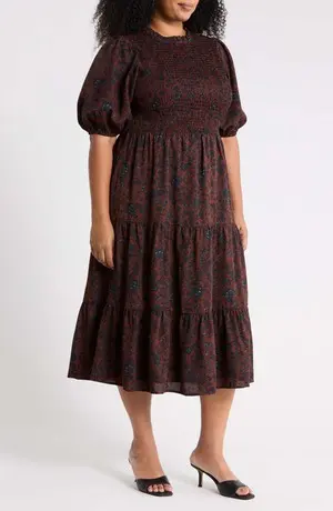 SUGARLIPS Kalida Beau Frazier Smocked Tiered Midi Dress