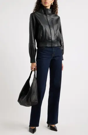 Nordstrom Funnel Neck Leather Bomber Jacket