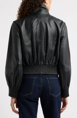 Nordstrom Funnel Neck Leather Bomber Jacket