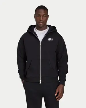 HERA Staple Relaxed Fit Zip Up Hoodie - Black