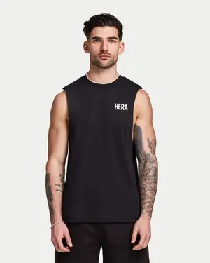 HERA Crew Neck Relaxed Fit Printed Vest - Black