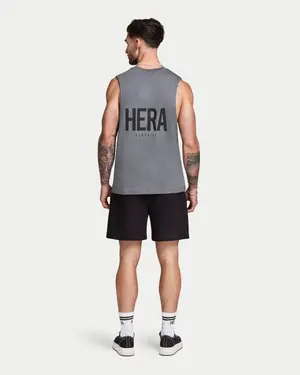 HERA Crew Neck Relaxed Fit Printed Vest - Charcoal