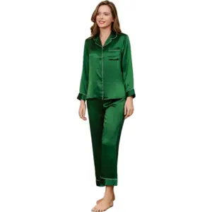 SILKSILKY Full Length Pure Silk Pajamas Set Green