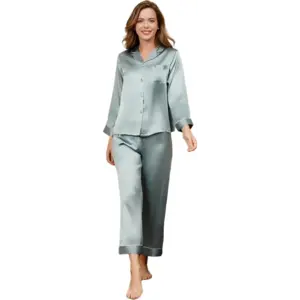 SILKSILKY Full Length Pure Silk Pajamas Set - Light Blue