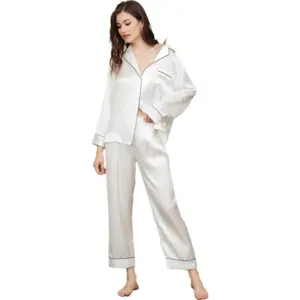 SILKSILKY Full Length Pure Silk Pajamas Set White
