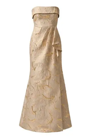 Adrianna Papell Strapless Metallic Jacquard Draped Gown