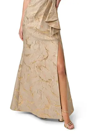 Adrianna Papell Strapless Metallic Jacquard Draped Gown