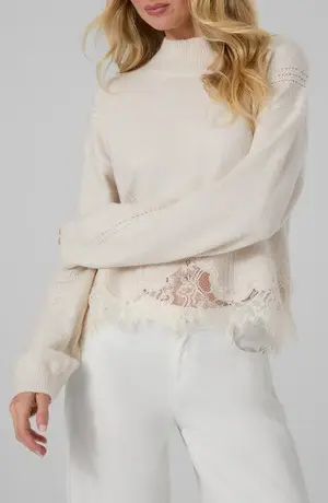 Guess Hayden Lace Hem Mock Neck Sweater - Silver