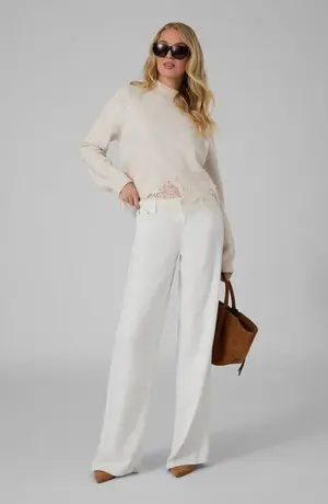 Guess Hayden Lace Hem Mock Neck Sweater - Silver