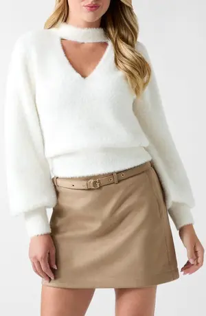 Guess Choker V Neck Sweater - Open White