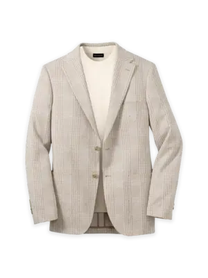 PAUL FREDRICK Cotton Blend Plaid Single Breasted Notch Lapel Knit Sport Coat - Tan