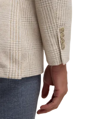 PAUL FREDRICK Cotton Blend Plaid Single Breasted Notch Lapel Knit Sport Coat