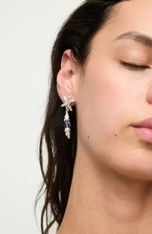 UNODE50 Long -tone Earrings With Blue Faceted Crystals And Star