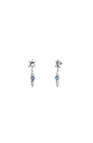 UNODE50 Long -tone Earrings With Blue Faceted Crystals And Star