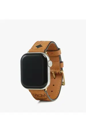 Mcm 38-41mm Apple Watch Band In Visetos - Cognac