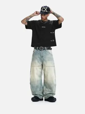 AELFRIC EDEN Washed Panel Baggy Barrel Jeans
