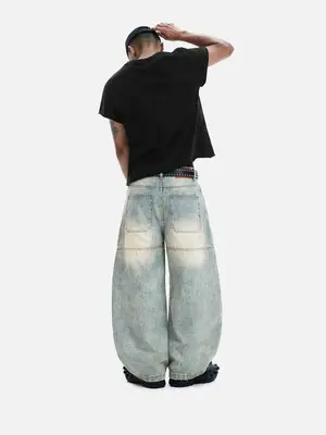 AELFRIC EDEN Washed Panel Baggy Barrel Jeans