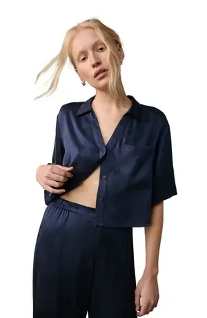 Lunya Washable Silk High Rise Pant Set - Deep Blue