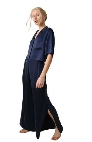 Lunya Washable Silk High Rise Pant Set - Deep Blue