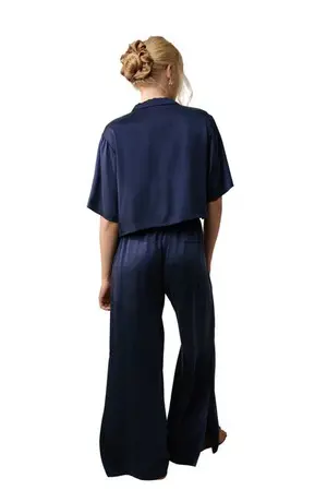 Lunya Washable Silk High Rise Pant Set - Deep Blue