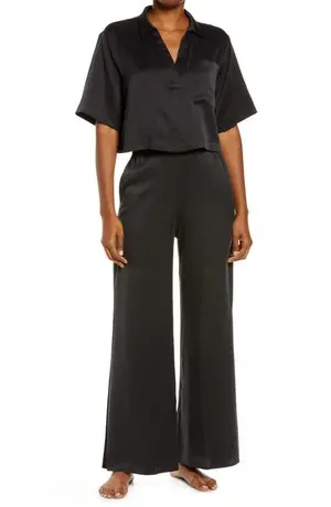 Lunya Washable High Waist Silk Pajamas Immersed Black