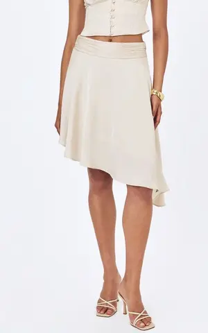MISS CIRCLE NEW YORK Galina Satin Asymmetrical Midi Skirt