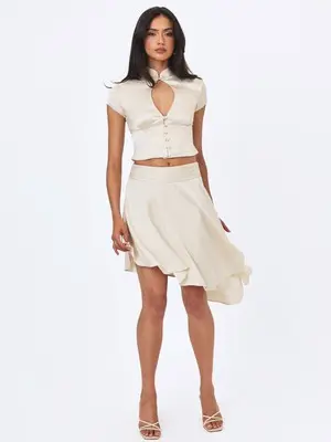 MISS CIRCLE NEW YORK Galina Satin Asymmetrical Midi Skirt