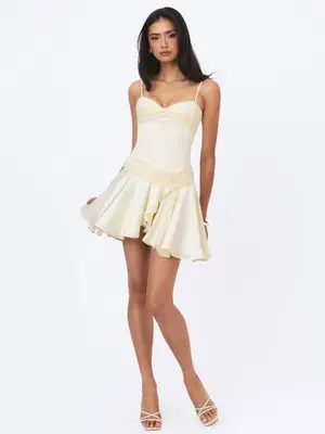 MISS CIRCLE NEW YORK Yvonne Satin Asymmetrical Ruched Mini Dress