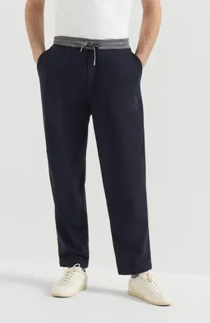 Brunello Cucinelli Cotton French Terry Trousers With Embroidery - Cobalt